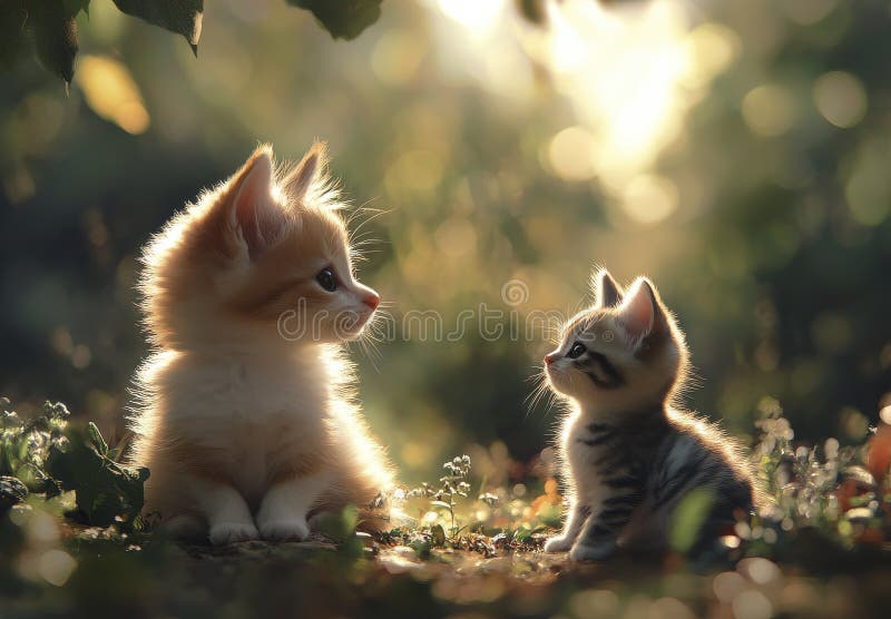Adorable Kittens in Sun Dappled Forest Setting Stock Illustration ...