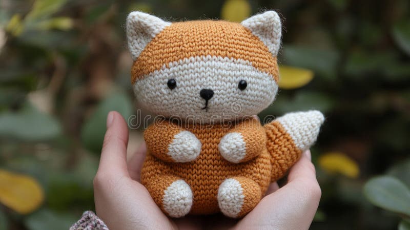 Adorable Knitted Fox Toy Held in Hands Stock Illustration ...