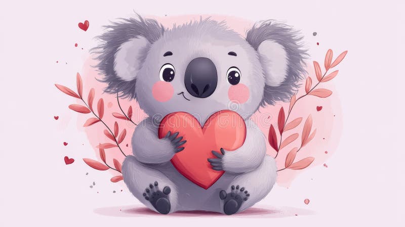 Adorable Koala Holding a Heart Valentines Day Image Stock Illustration ...