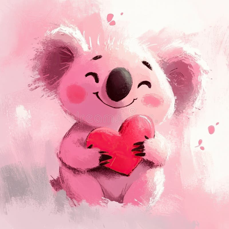 Adorable Koala Holding Heart, Whimsical and Cheerful Illustration Stock ...