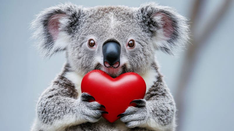 Adorable Koala Holding Red Heart Stock Illustration - Illustration of ...