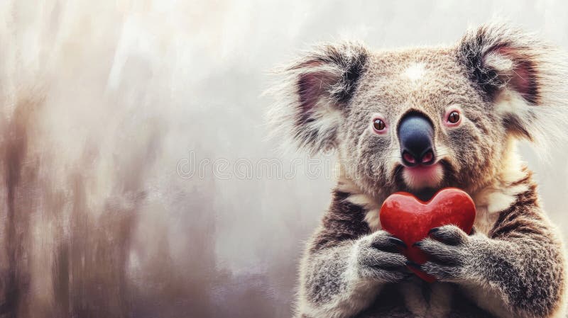 Adorable Koala Holding a Red Heart Symbol Stock Illustration ...