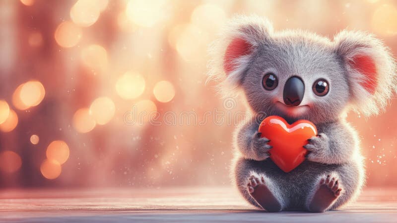 Adorable Koala Holding Red Heart Valentines Day Stock Illustration ...