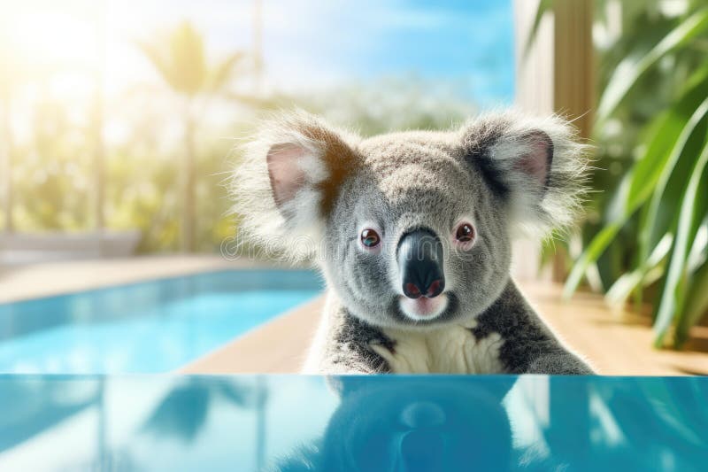 Adorable Koala by the Poolside with Tropical Background, AI Generated ...
