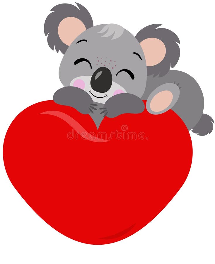 Adorable Koala on Top of the Big Red Heart Stock Vector - Illustration ...