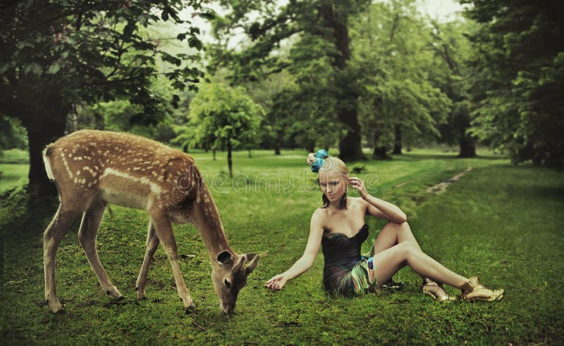 Adorable Lady Playing with Deer Stock Image - Image of park, healthy ... Adorable Lady Playing with Deer Stock Image - Image of park, healthy ...