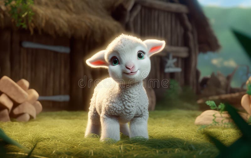 Adorable Lamb in Rustic Setting: a 3D Rendered Image. Created by ...