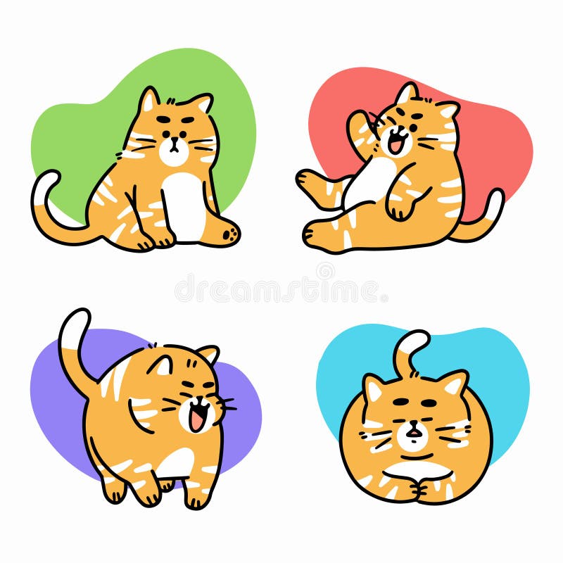 Adorable Lazy Cat daily Activities Doodle Illustration Stock Vector ...