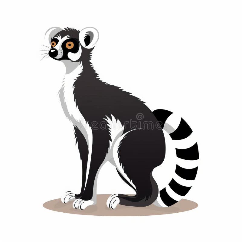 Adorable Lemur Silhouette Vector Drawing in Full Height Side View Stock ...