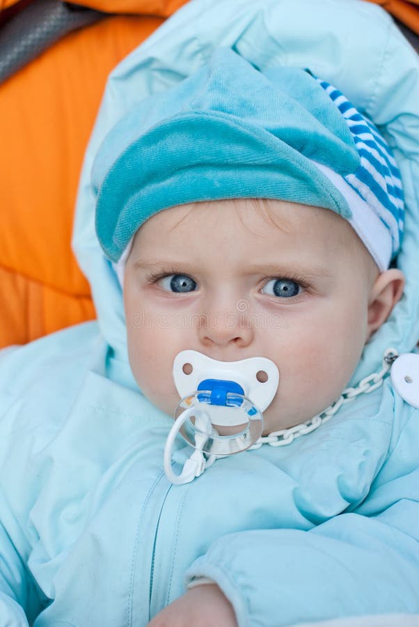 Adorable Little Baby in Blue Winter Clothes Stock Image - Image of ...