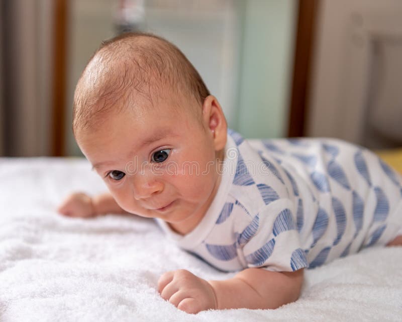 Adorable Little Baby Boy during Tummy Time Stock Photo - Image of happy ...