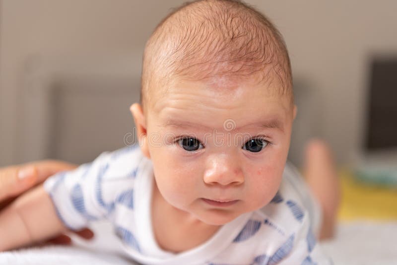 Adorable Little Baby Boy during Tummy Time Stock Photo - Image of ...