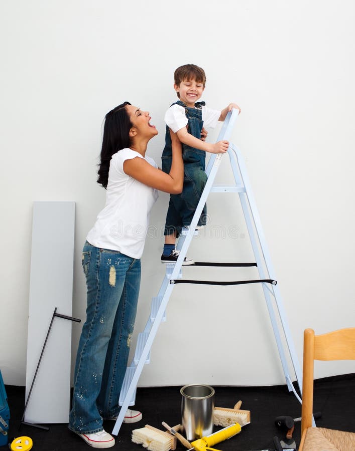 Family Climbing on Top of Each Other in Bed Stock Image - Image of ...