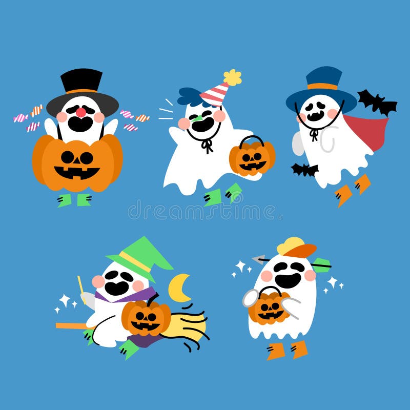 Adorable Little Ghost Costume Play Doodle Illustration Stock Vector ...