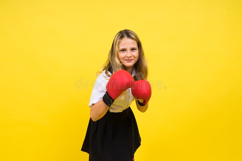 Adorable Little Girl Boxer Practicing Punches in Studio Stock Photo ...