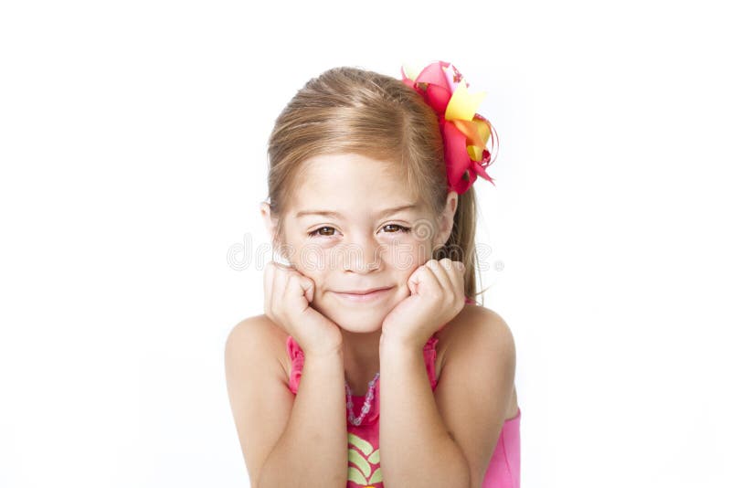 Adorable Little Girl Face on White Background Stock Image - Image of ...