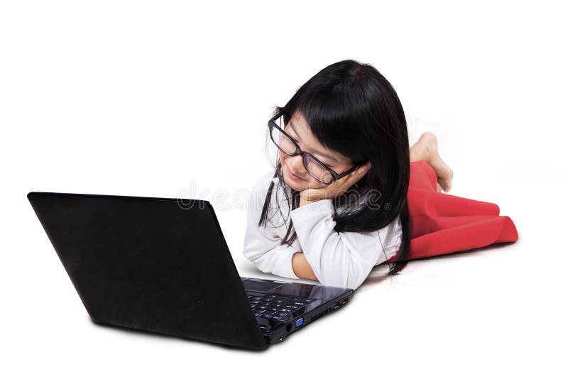 Adorable Little Girl with Laptop in Studio Stock Image - Image of ...