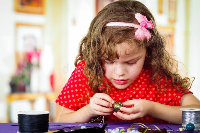 Adorable Little Girl Making Crafts Stock Photo - Image of indoors ...