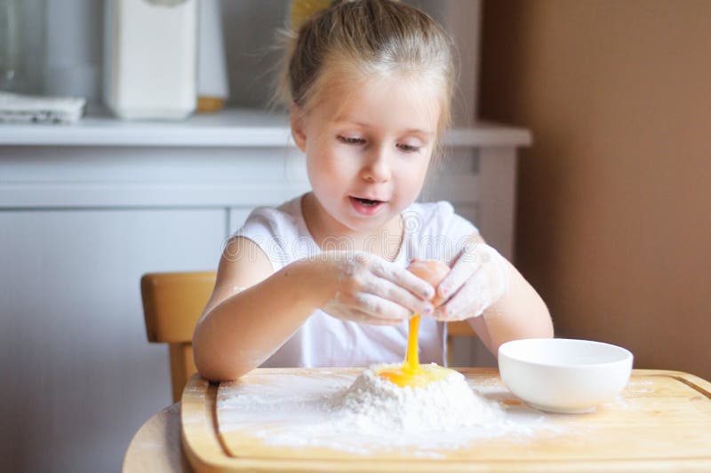 Adorable Little Girl Making the Dough for Pasta Stock Image - Image of ...