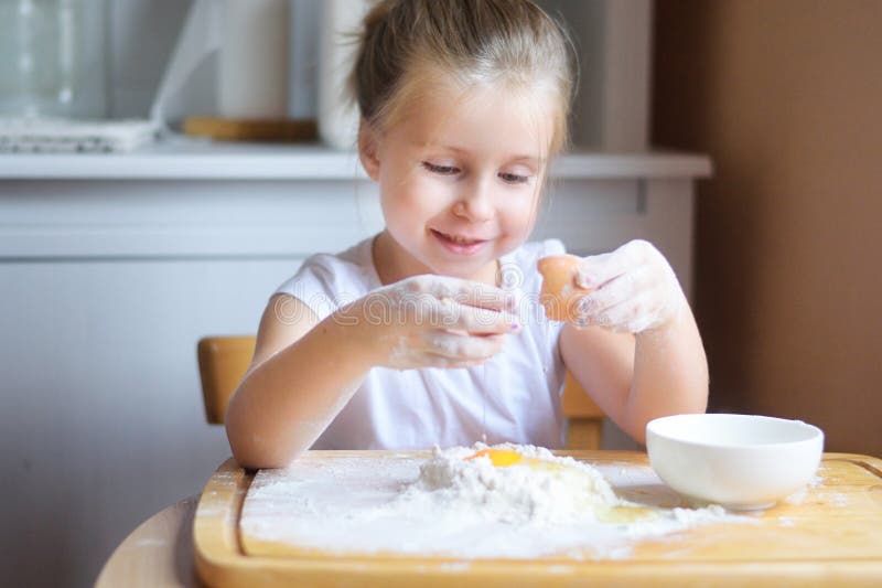 Adorable Little Girl Making the Dough for Pasta Stock Image - Image of ...
