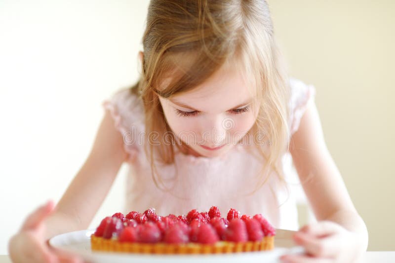 Adorable Little Girl and a Raspberry Cake Stock Image - Image of ...