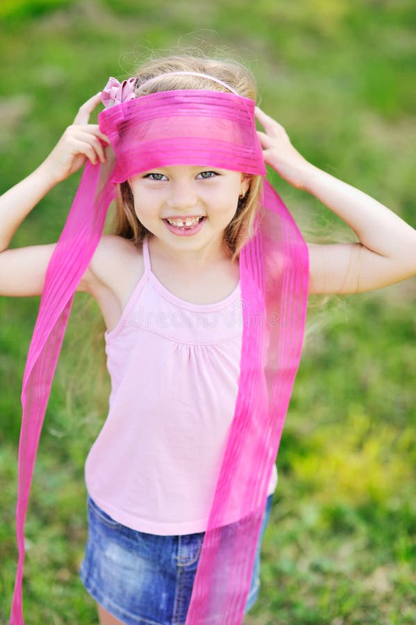 Adorable Little Girl with a Ribbon Stock Image - Image of childhood ...