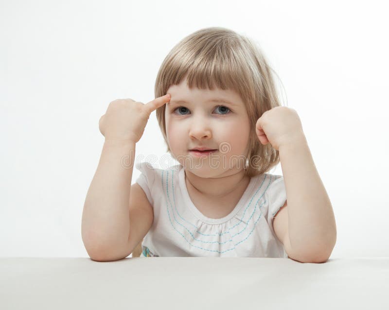 Adorable Little Girl Sitting at the Table Stock Photo - Image of ...