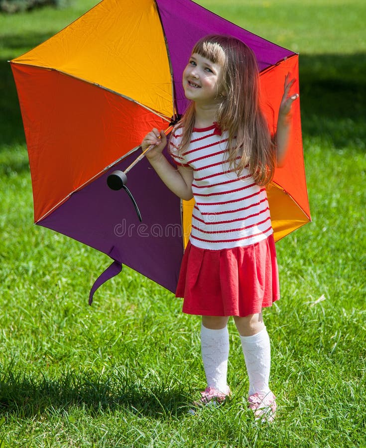 Adorable Little Girl with Umbrella Stock Image - Image of child ...