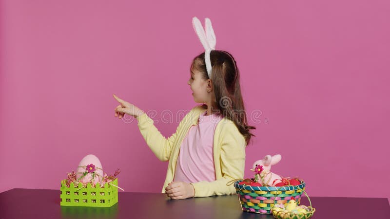 Adorable Little Kid Indicating All Directions in Front of Camera Stock ...