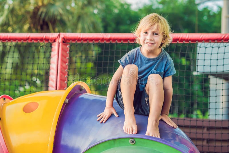 Adorable Little Toddler Boy Having Fun on Playground Stock Photo ...