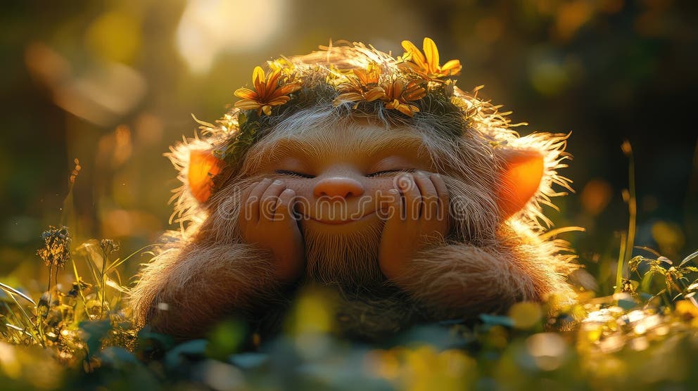 Adorable Little Troll Sleeping in the Grass with Hands on Face Stock ...