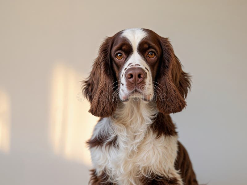 Adorable Liver and White Cocker Spaniel Sitting Stock Image - Image of ...