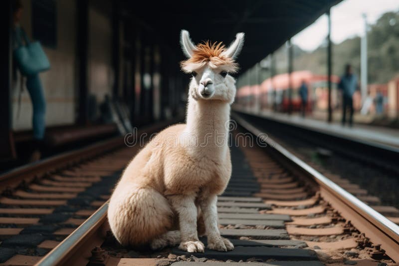 Adorable Llama at Train Station Waiting for the Train. Generative AI ...