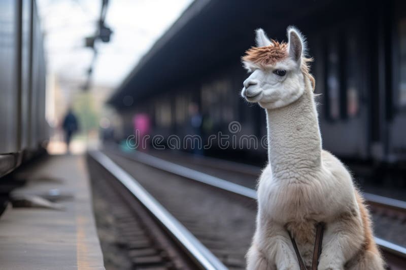 Adorable Llama at Train Station Waiting for the Train. Generative AI ...