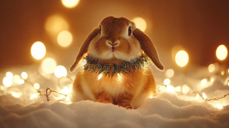 Adorable Lop Eared Rabbit in Festive Christmas Lights Stock ...