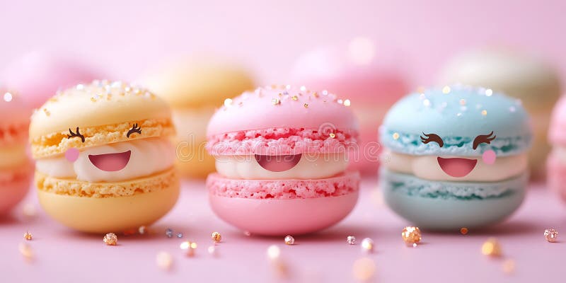 Adorable Macarons Cute Pastry Treats Stock Illustration - Illustration of food, macaron: 380651875