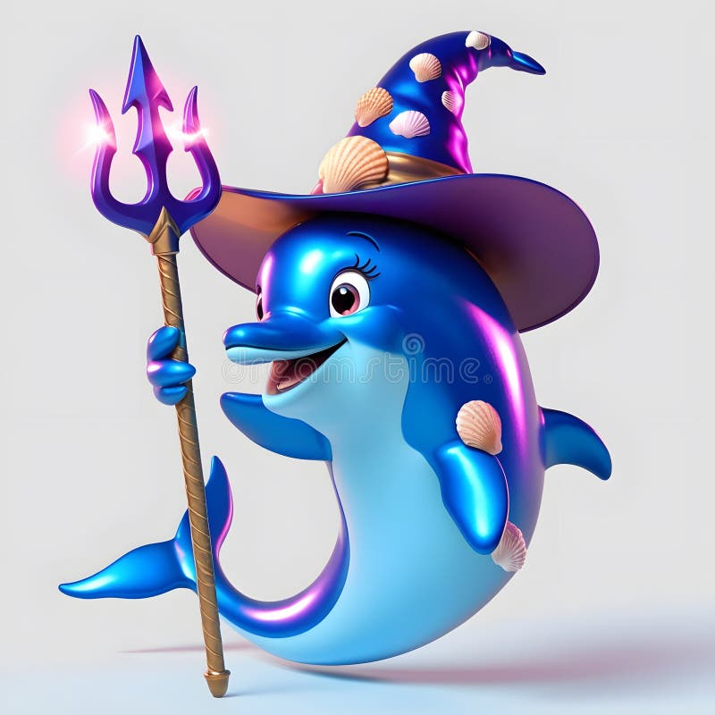 Adorable Magical Dolphin with Seashells Hat and Trident: a Whimsical 3D ...