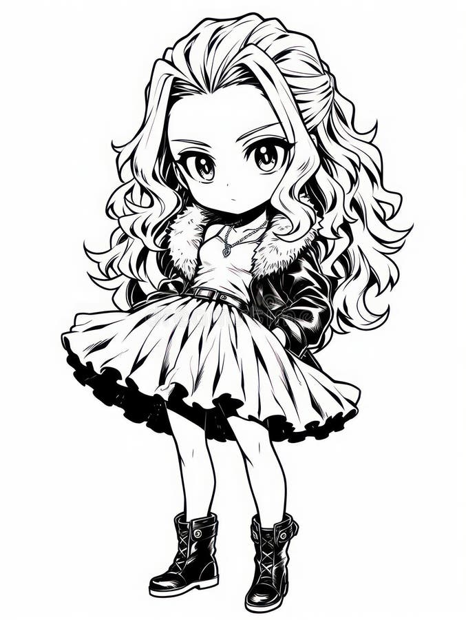 Adorable Manga Chibi Character - Outline Artwork Isolated on White ...