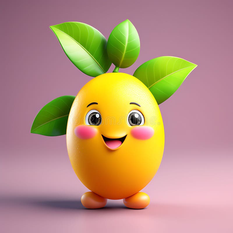 Adorable Mango: 3D Render of a Cute Mango Isolated Against a Solid ...