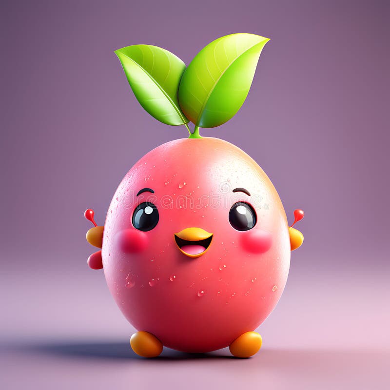 Adorable Mango: 3D Render of a Cute Mango Isolated Against a Solid ...