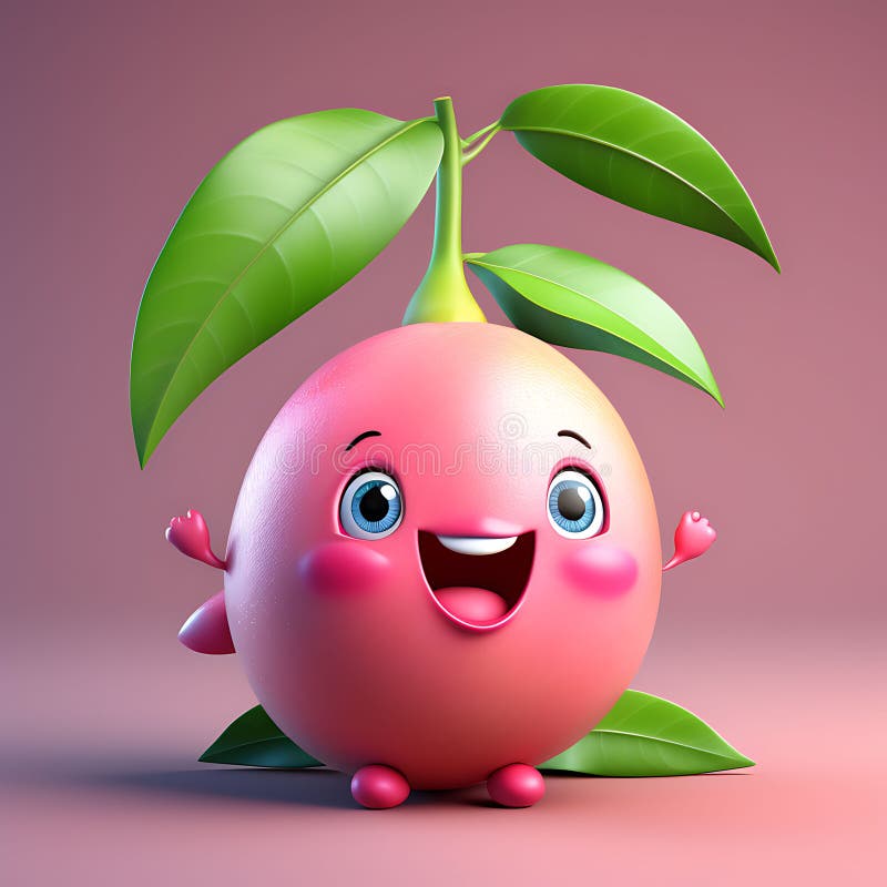 Adorable Mango: 3D Render of a Cute Mango Isolated Against a Solid ...