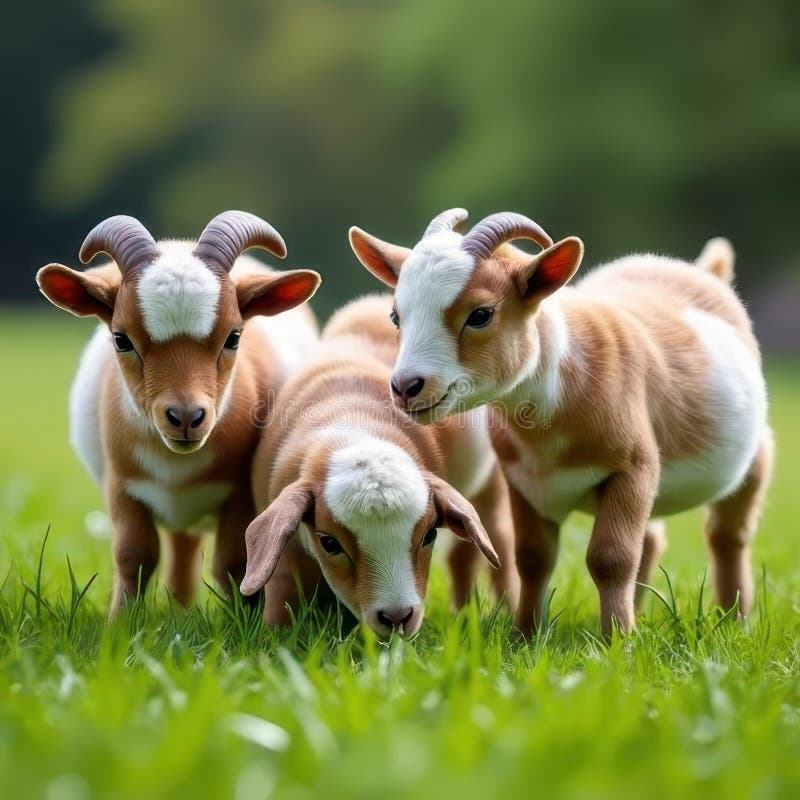 Adorable Mini Goats Grazing in a Pasture Stock Image - Image of ...