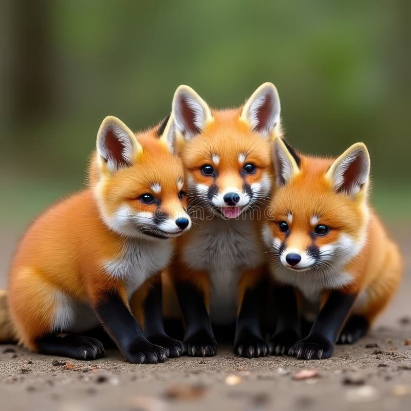 Adorable Miniature Fluffy Red Foxes Stock Illustration - Illustration ...