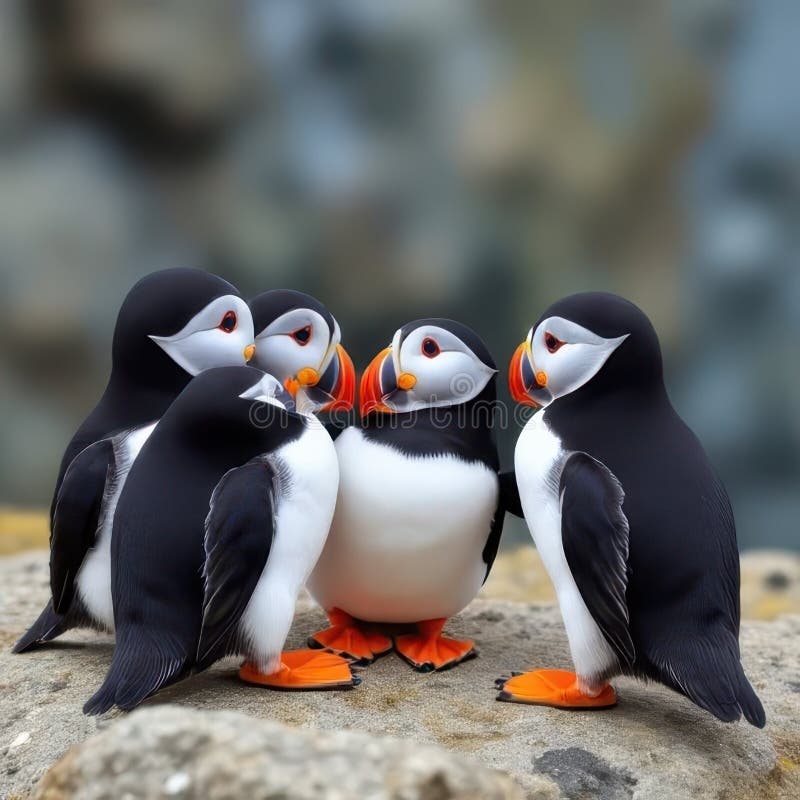 Adorable Miniature Puffins in a Playful Setting Stock Photo - Image of ...