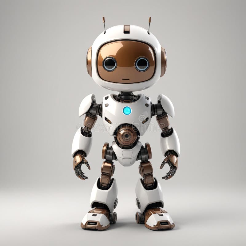 Adorable Minimalist Brown and White Robot on White Background Stock ...