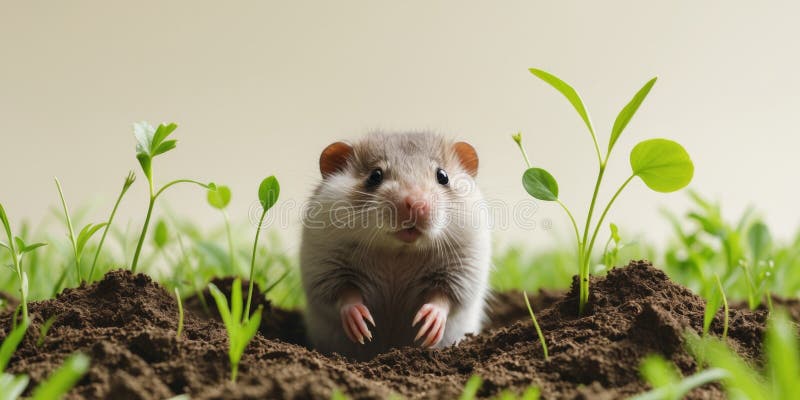 Adorable Mole Emerging from Freshly Dug Soil in Bright Green Garden ...