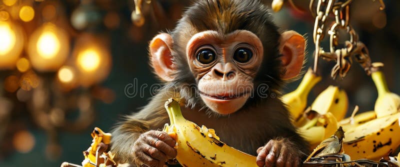 Adorable Monkey with Bananas in Whimsical Setting Stock Image - Image ...