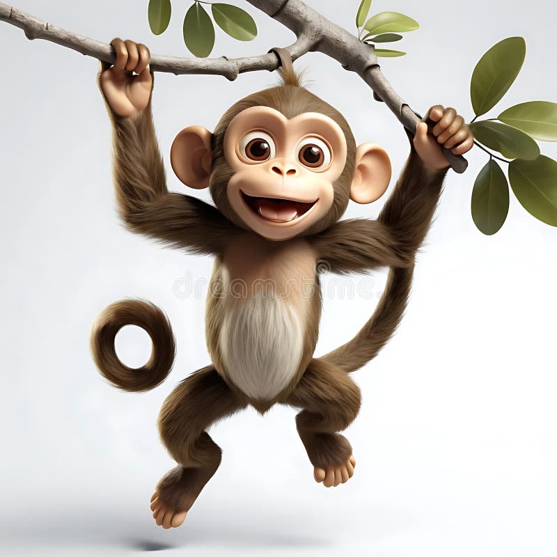 Adorable Monkey Hanging from a Branch Stock Illustration - Illustration ...