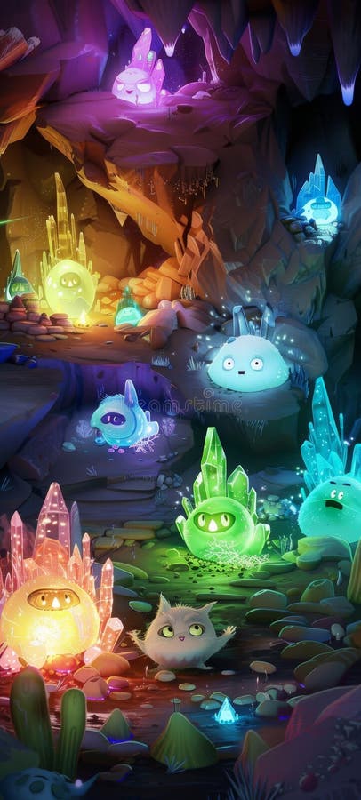 Adorable Monsters in a 3D Cave Classroom Learning Math from Glowing ...