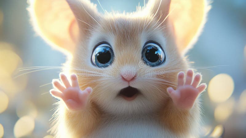 Adorable Mouse with Big Eyes Raises Paws Stock Illustration ...